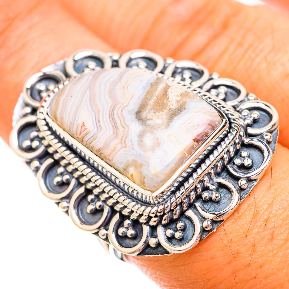 Ana Silver Co Large Laguna Lace Agate 925 Sterling Silver Ring Size 7.75 - Handmade Jewelry, Bohemian, Vintage RING119158