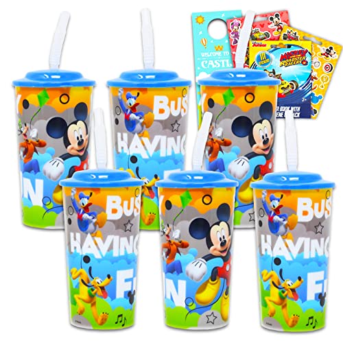 Disney Mickey Mouse Sippy Cup Set - 6 Pack Mickey Tumbler with Straw Bundle With Mickey Stickers and More (Mickey Cup for Toddlers Kids Adults)