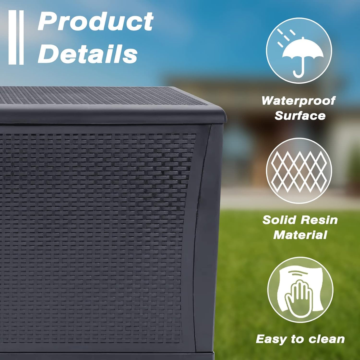 Brightpeak 120 Gallon Outdoor Storage Deck Box Gray Wicker Pattern Container Cabinet Storage for Patio Furniture Cushions, Pillows, Garden Tools, Black