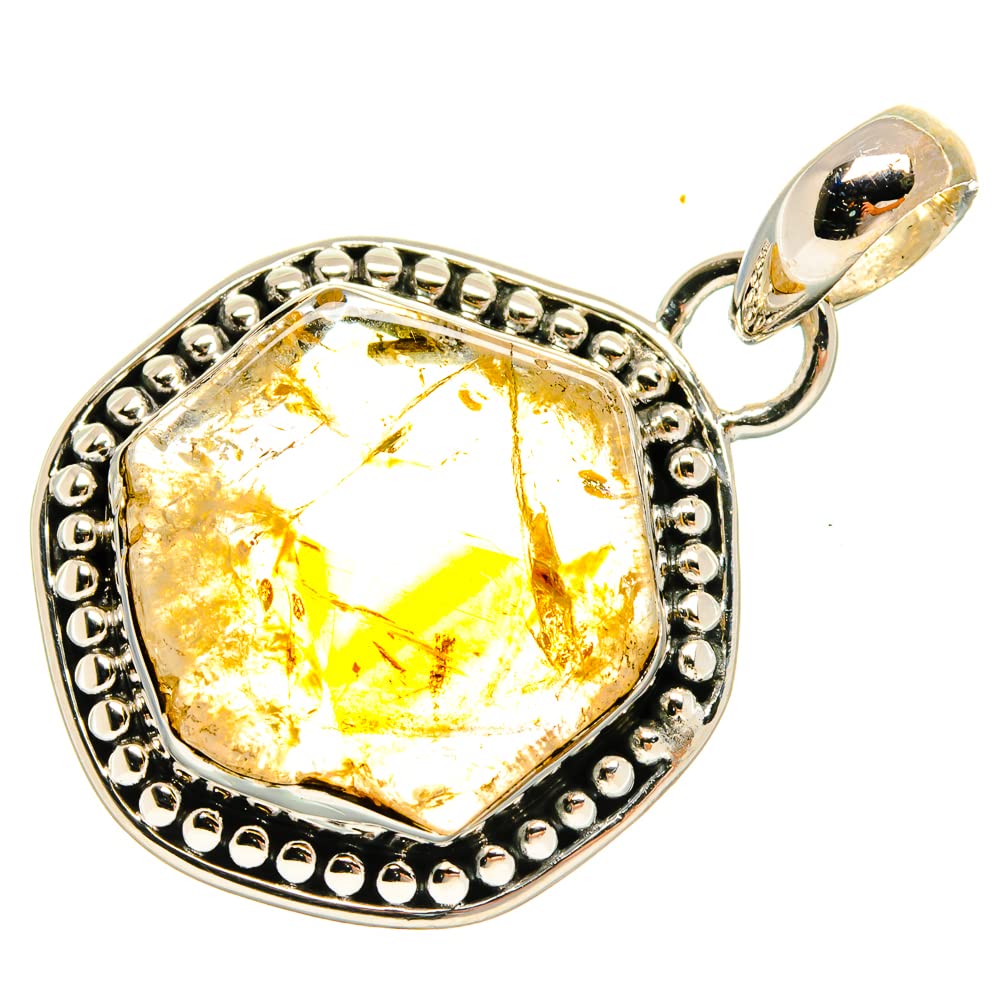 Ana Silver Co Rough Citrine Pendant 1 1/4" (925 Sterling Silver) - Handmade Jewelry, Bohemian, Vintage PD25317