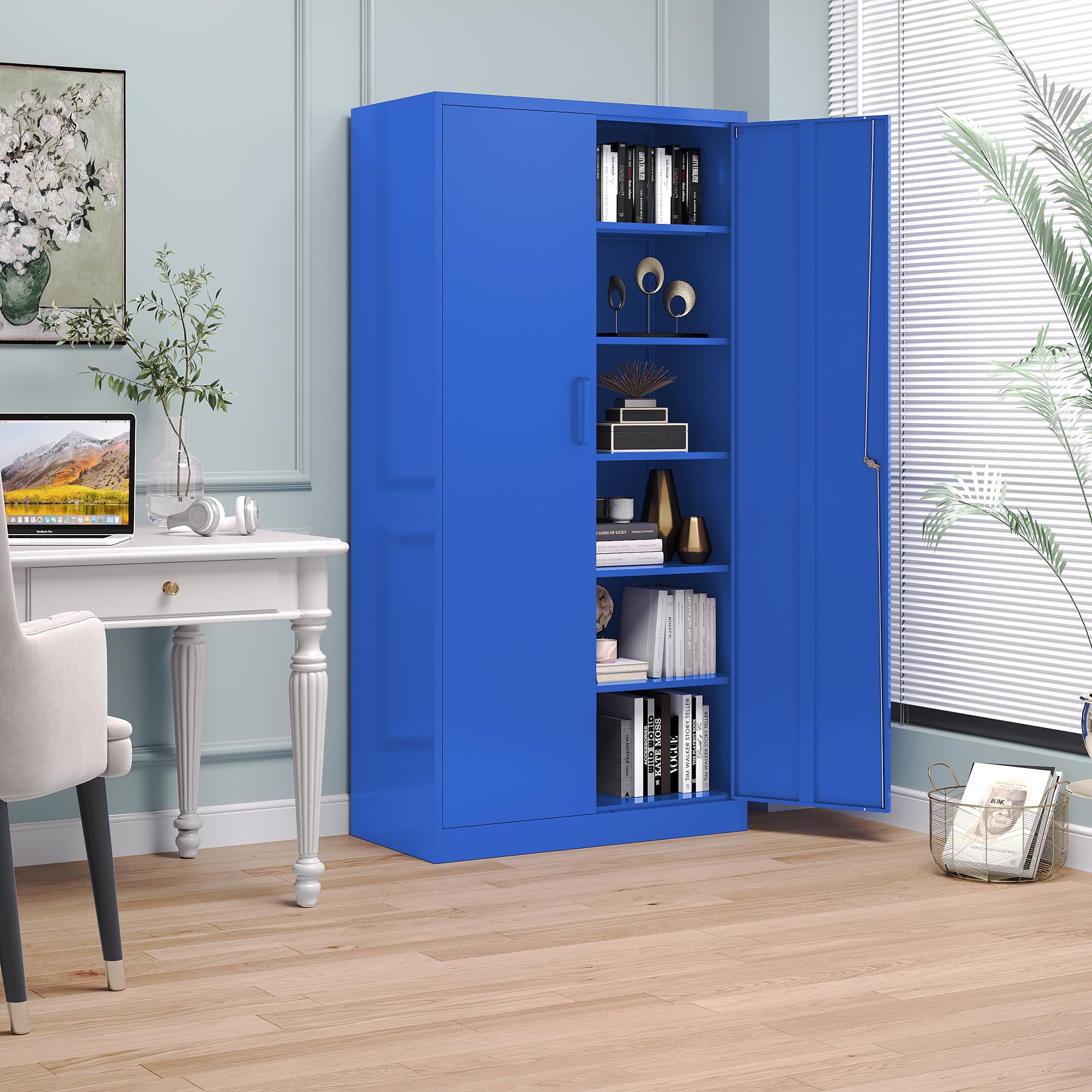 LISSIMO Metal Storage Cabinet,Home Office Cabinet with Doors and Adjustable Shelves,Locking Cabinet with Adjustabl Leg Levelers Assembly Required(Blue)