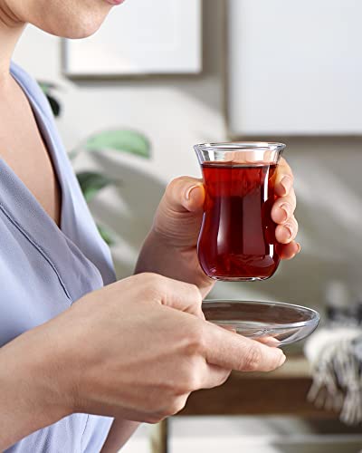 Pasabahce Premium Turkish Tea Glasses and Saucers, Set of 12, Perfect for Tea Party, Gifts, Housewarming, Weddings, Aniversary