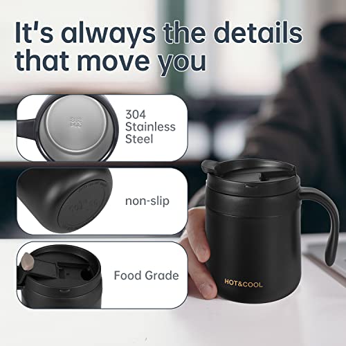 IDOKER Coffee Mug, Insulated Coffee Mug with Handle, Stainless Steel Coffee Mug with Lip, Reusable Insulated Mug, Coffee Tumbler Thermos, Tea Cups, 12OZ.