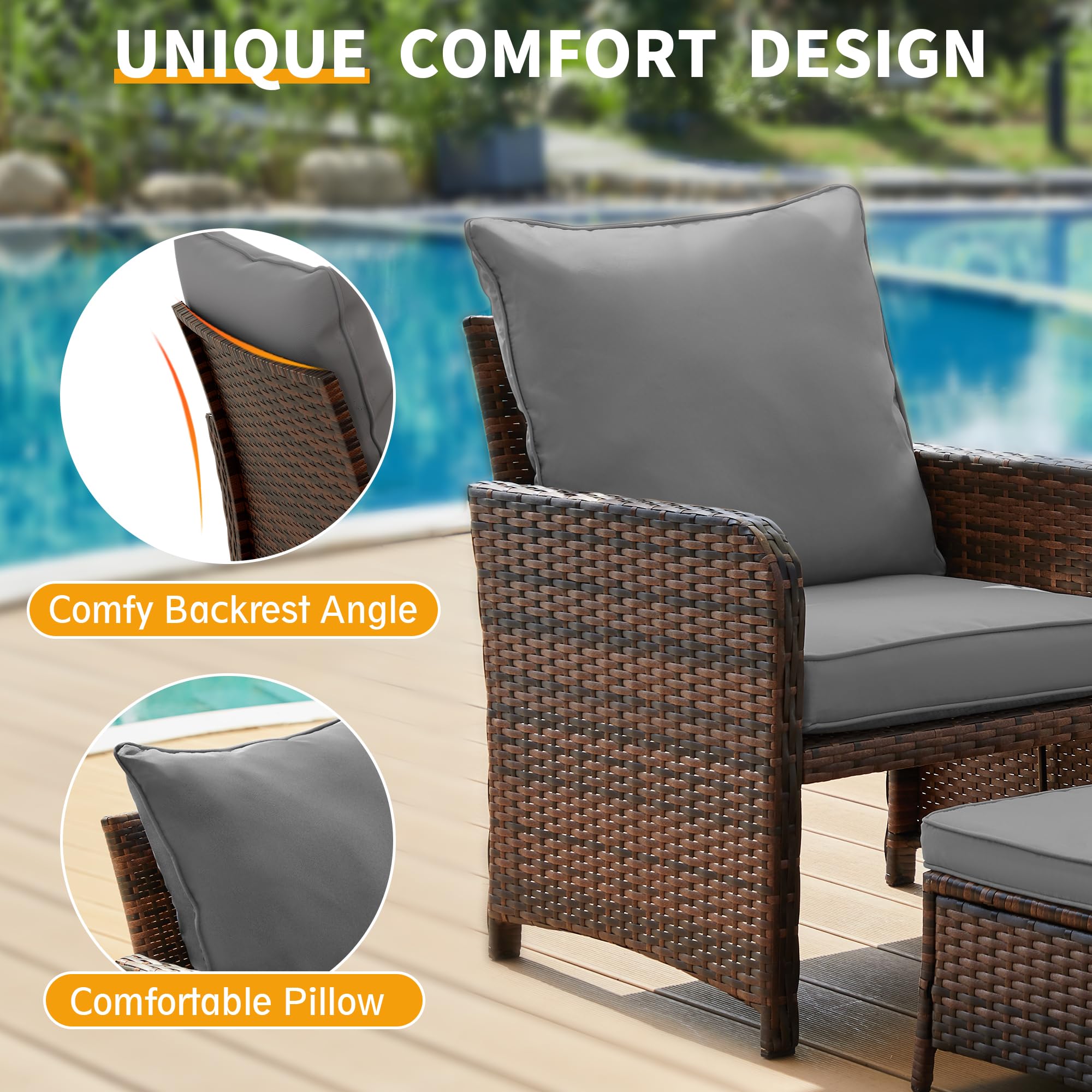 UDPATIO 5 Piece Patio Furniture Set, Outdoor Patio Conversation Rattan Chair with Ottomans w/Storage Coffee Table for Patio, Space Saving Design for Balcony Poolside Front Porch Deck, Navy