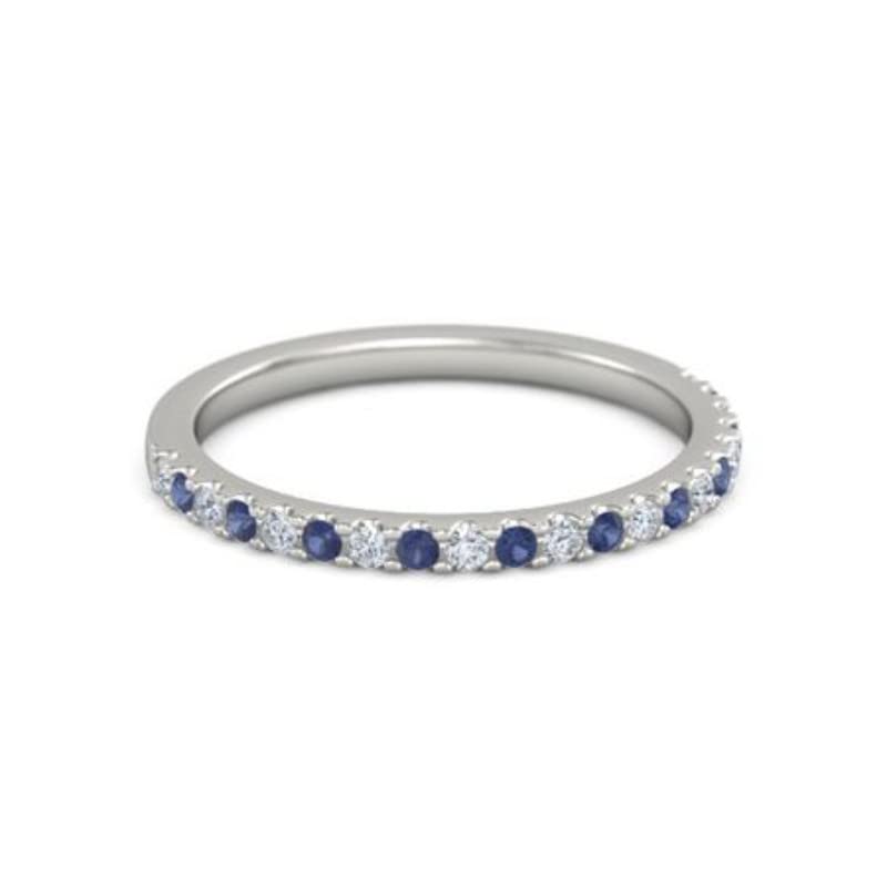 ANAKHA 925 Sterling Silver 2.00 Mm Natural Blue Sapphire With 2.00 Mm White Topaz Silver Stackable Ring, Eternity Band Size Us-8.5