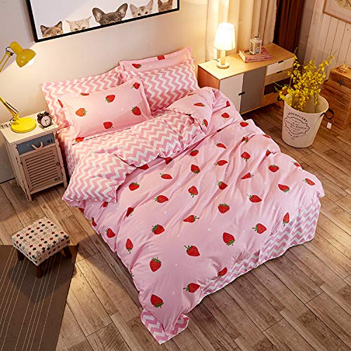 HALOZI Duvet Cover Set Full Size Strawberry Pink Stripes Reversible Luxury Soft Bedding Set Comforter Cover with Zipper Closure and Corner Ties (1 Duvet Cover+2 Pillowcases)(Full(80X90) inch)