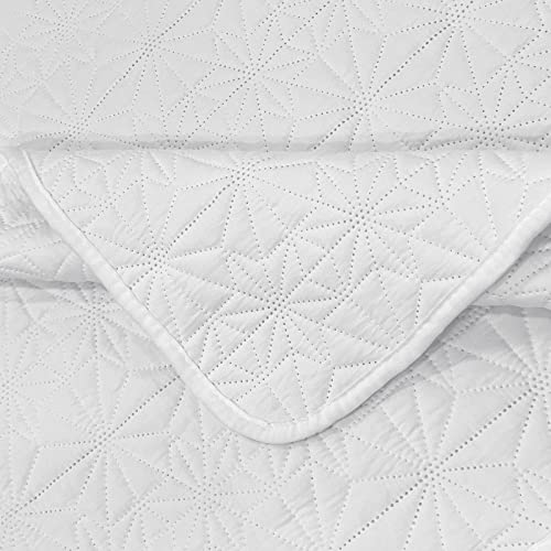 Mocaletto Luxury 2 Piece Twin Size Quilts, Elegant&Reversible Quilt Set White Bedding Set with Pillow Sham, Soft Lightweight Microfiber Bedspread, Twin Size Bedding Coverlet(White,68 * 88)