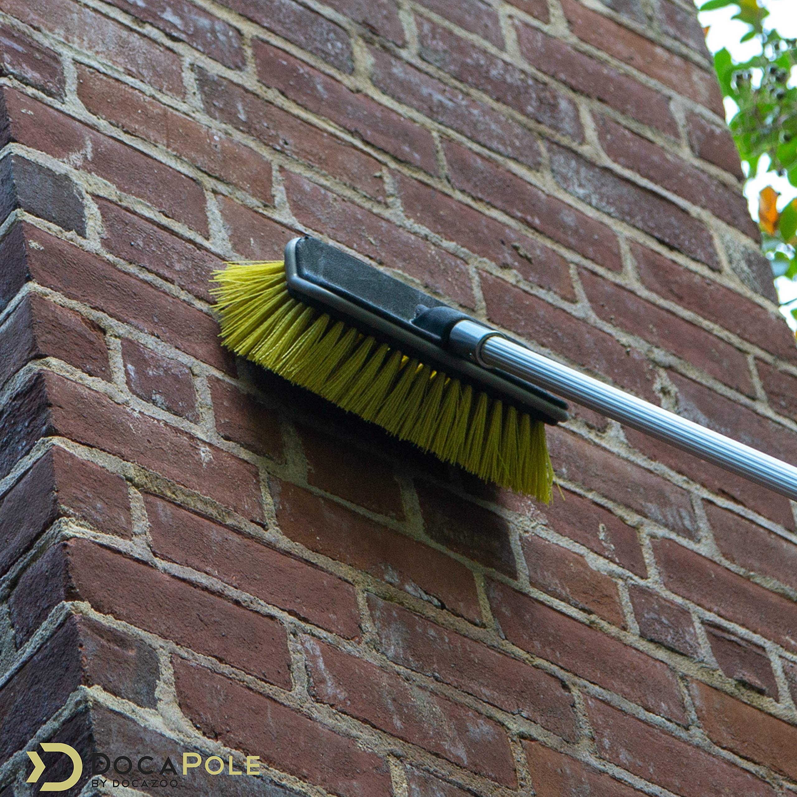 DOCA Floor Scrub Brush with Long Handle - 7-30 Ft Extension Pole (36+ Ft Reach) - Outdoor Broom - Car Wash Brush with Long Handle Also for House Siding, Deck, Patio & More