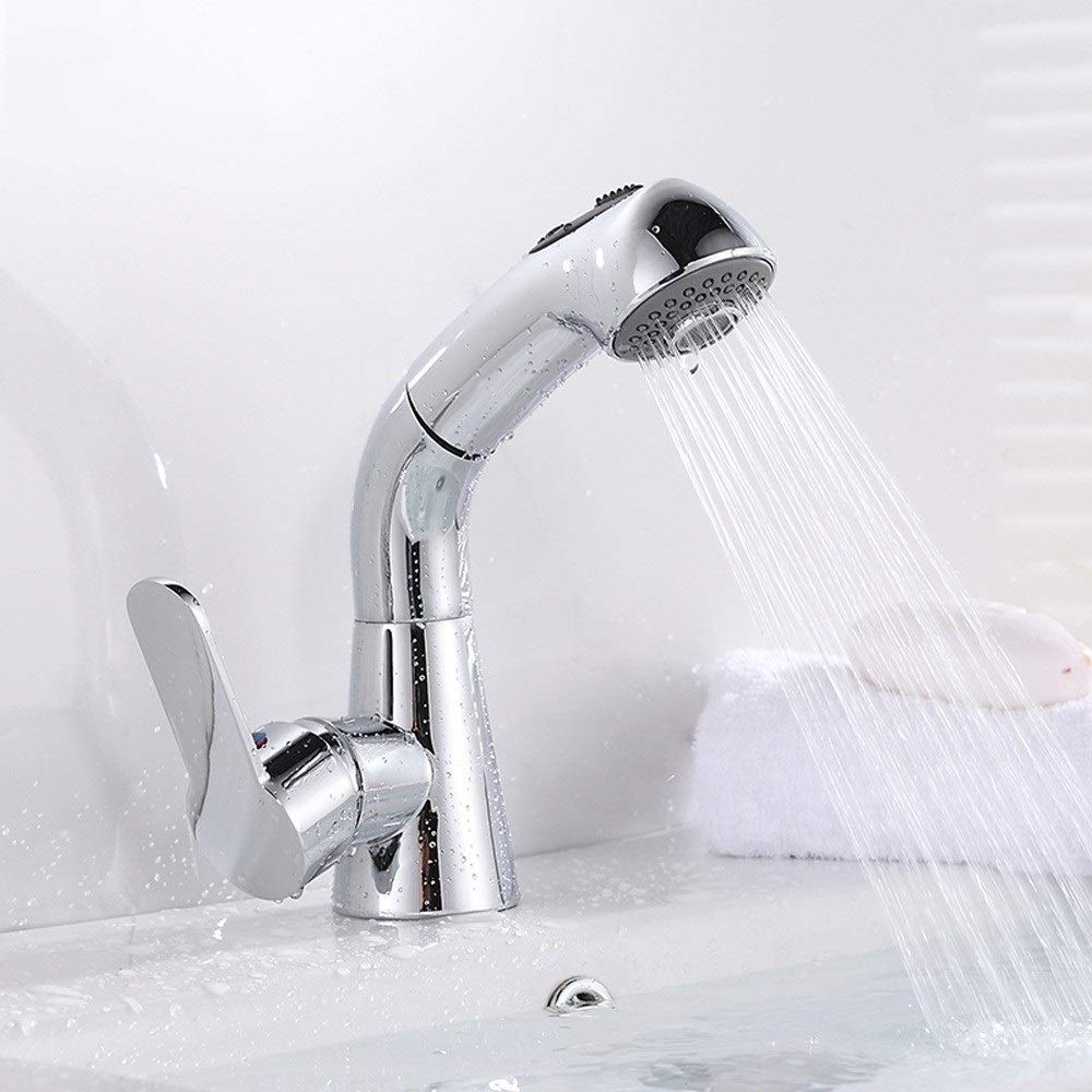 Mixer Tap Modern Bathroom Bath Shower Faucet Basin Pull Out Adjustment Dual Sprayer Tap Kitchen Sink Rotation Nozzle Cold Hot Mixer Tap Deck Bathtub Shower Water Faucet