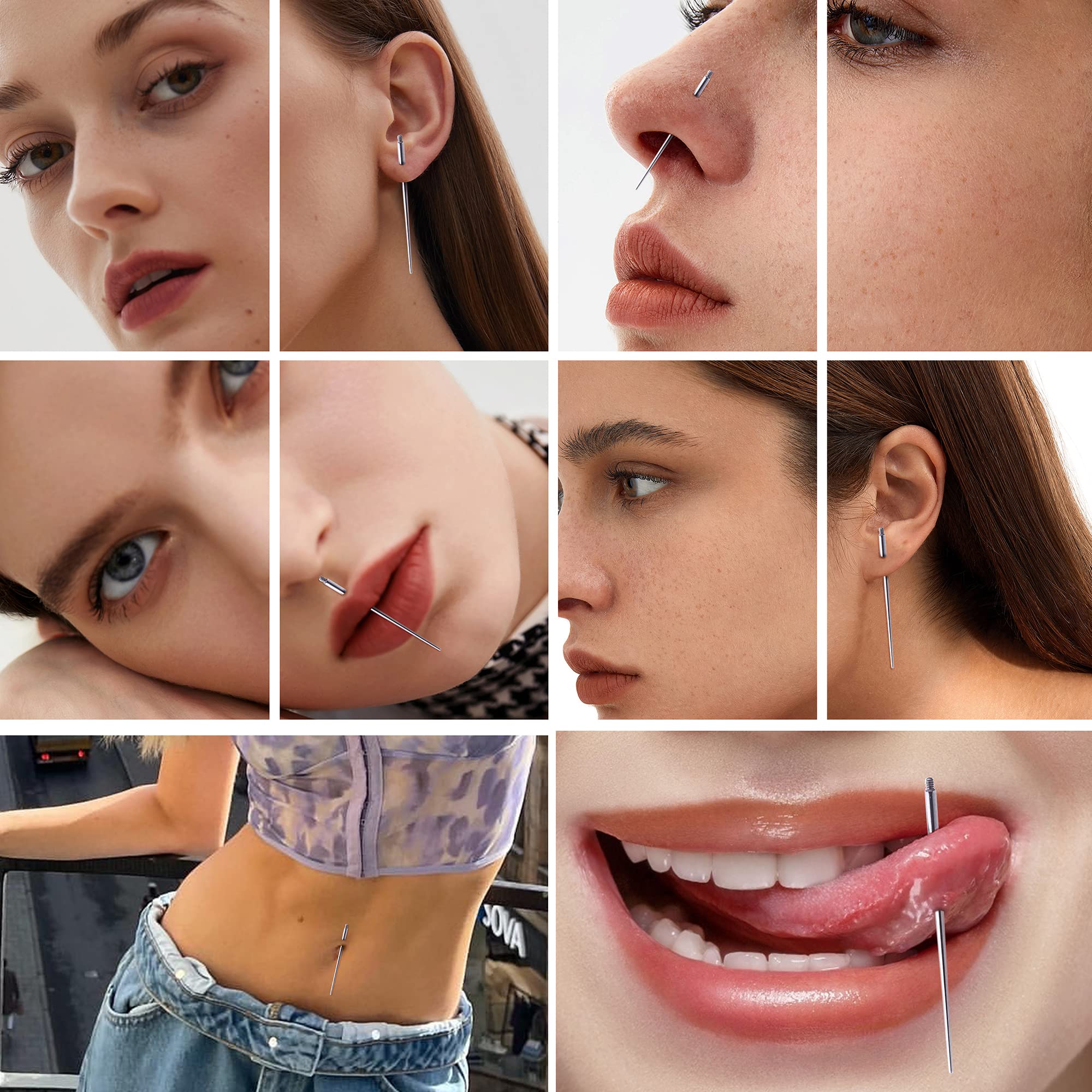 Besteel Piercing Taper 14G 16G 18G 316L Stainless Steel Taper Insertion Pin for Ear/Nose/Navel/Nipple/Lip/Eyebrow Stretcher Body Piercing Stretching Kit Assistant Tool External Thread Bar