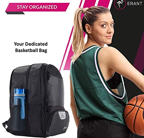 ERANT Basketball Backpack - Extra Large Sports Bag with Separate Ball and Shoe Compartment - Durable Design - Suitable for Boys and Girls - Black