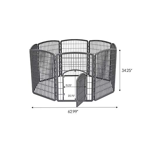 IRIS USA 34" Exercise 8-Panel Pet Playpen with Door, Dog Playpen, for Small, Medium, and Large Dogs, Keep Pets Secure, Easy Assemble, Rust-Free, Heavy-Duty Molded Plastic, Customizable, Gray