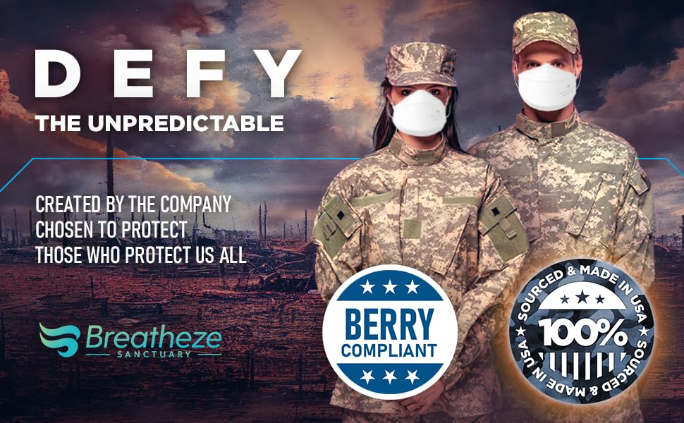 Breatheze KN95 Face Masks Made In USA FDA Registered - Disposable KN95 Mask - 3D Style White 25-pack