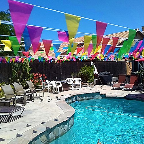 Novelty Place 100 Feet Pennant Banner - 75 Multicolor Bunting Flags - Birthday Party Grand Opening Christmas Decorations