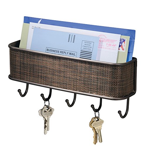 iDesign Twillo Mail and Key Holder, Decorative Wall Mounted Key Rack Organizer Pocket and Letter Sorter Holder for Entryway, Kitchen, Mudroom, Home Office Organization, 10.5" x 2.5" x 4.5", Bronze