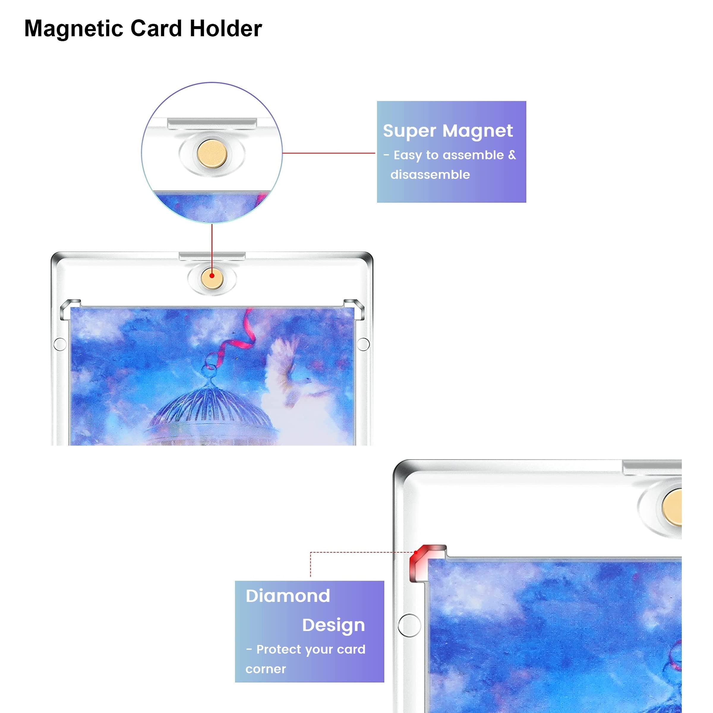 LRANFOW 6 Pack 55pt Magnetic Trading Card Holder Hard Card Case with UV Resistant for Cards