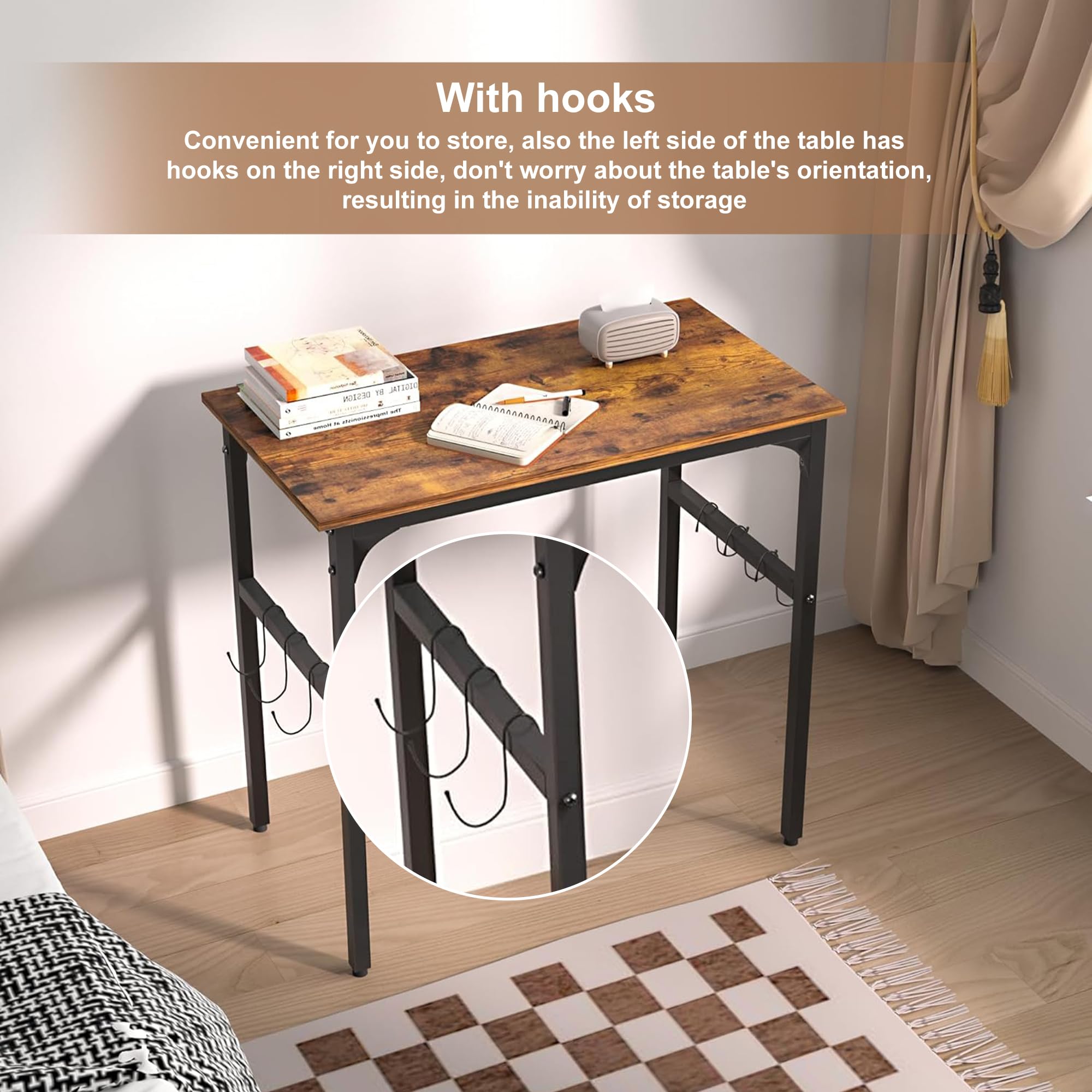 VECELO Water Proof Writing Work Adjustable Feet Computer Desk for Small Space/Home Office/Dormitory, 32 Inch, Rusic Brown