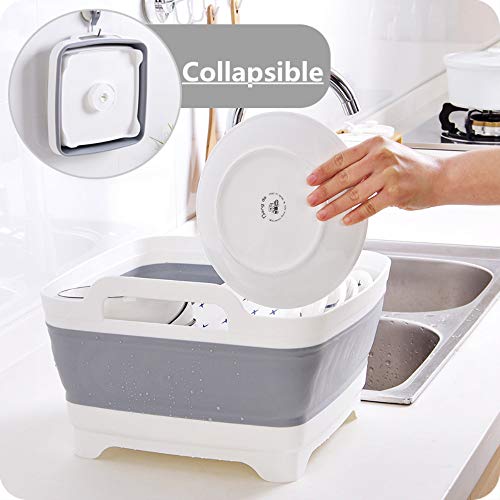 FOSJGO 9L Collapsible Dish Tub Portable Sink,Dishpan for Washing Dishes,Wash Dish Basin,Foldable Laundry Tub,Washing Basin with Drain Plug,Dishpan for Kitchen Sink,Camping Dish Washing Tub
