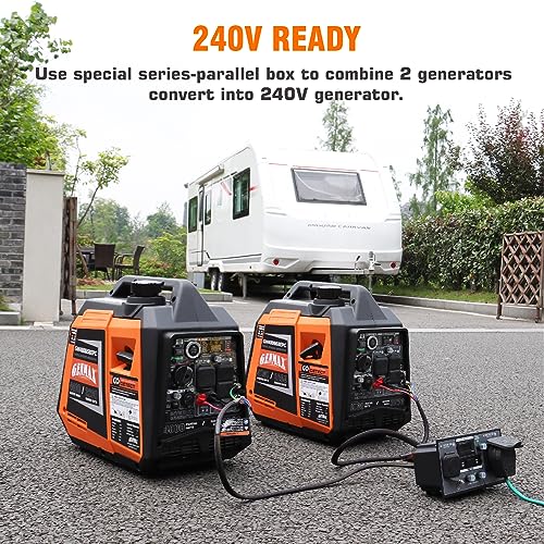 GENMAX Portable Inverter Generator, 4000W ultra-quiet 145cc gas engine,with Parallel and Series Capability, Electric Start, Ideal for Camping outdoor & Home backup power.EPA &CARB Compliant