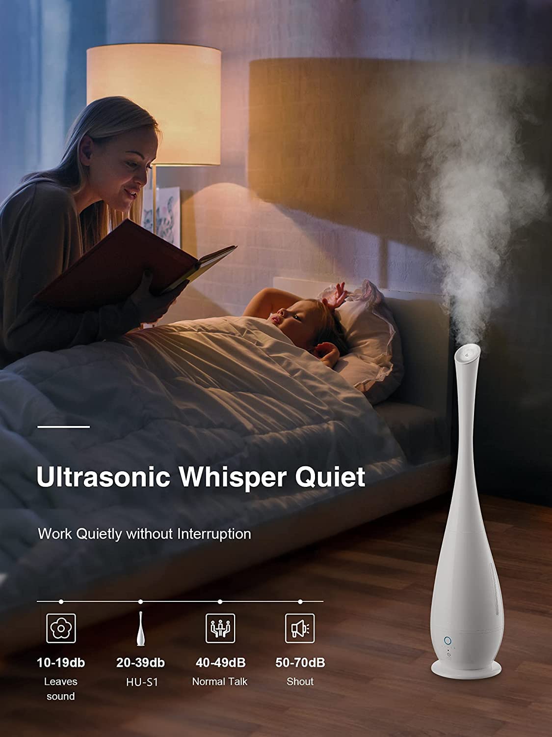 Humidifier, 5L Floor Humidifiers for Large Room with Remote Control, Cool Mist Humidifiers with Oil Diffuser Tray, Smart Humidity Last up to 50 Hours