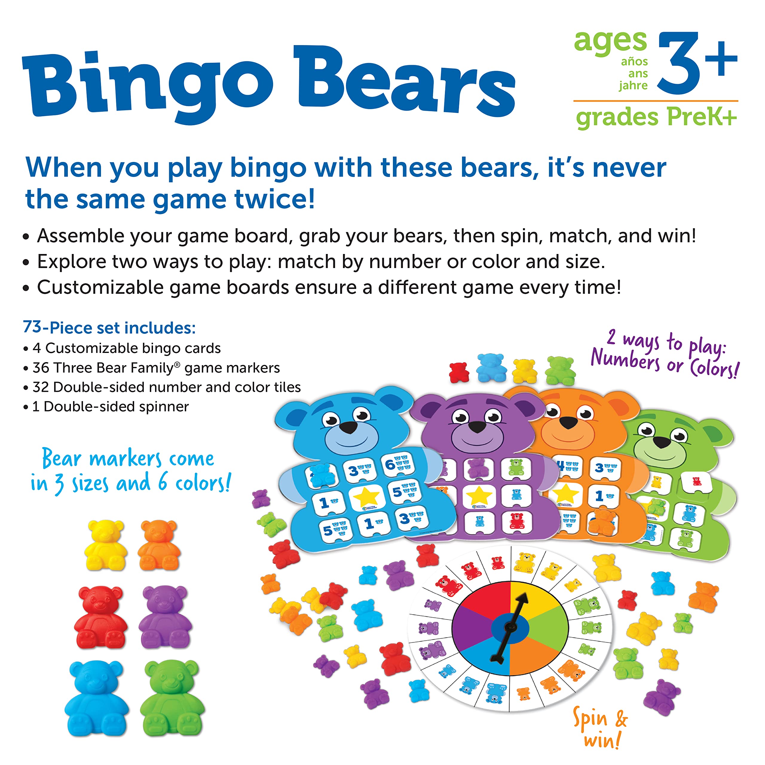Learning Resources Bingo Bears, Educational Indoor Games, Toddler Brain Toys, Toddler Preschool Learning, 73 Pieces, Age 3+