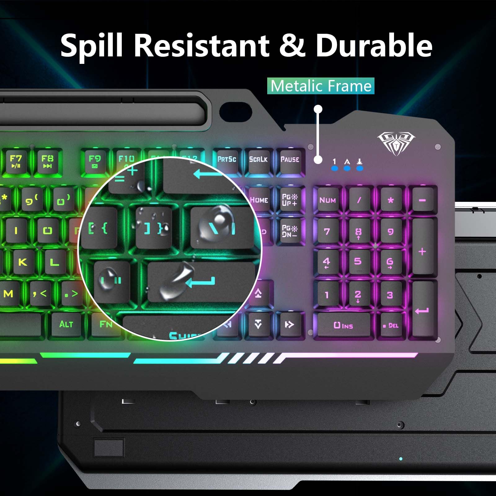 AULA Gaming Keyboard, 104 Keys Gaming Keyboard and Mouse Combo with RGB Backlit, All-Metal Panel, PC Gaming Keyboard Mouse, Wired Keyboard for MAC Xbox PC Gamers (Black Keycaps + Silver Matt Panel)
