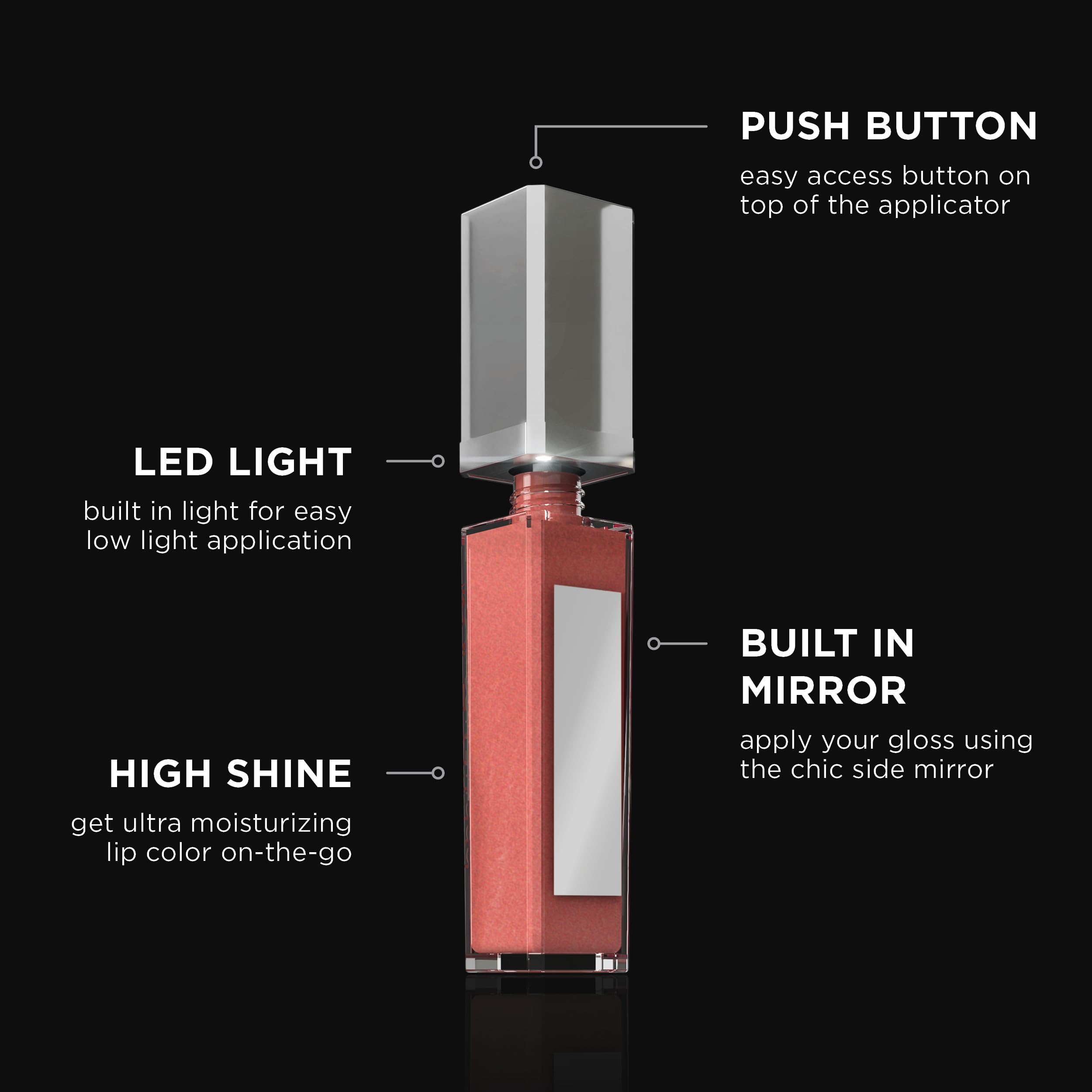 Pure Cosmetics Pure Illumination Lip Gloss - LED-lit Applicator w/Side Mirror - Non-Sticky, Moisturizing & Hydrating Lip Glosses - Soothes & Protects Dry Chapped Lips (Nude Beach)