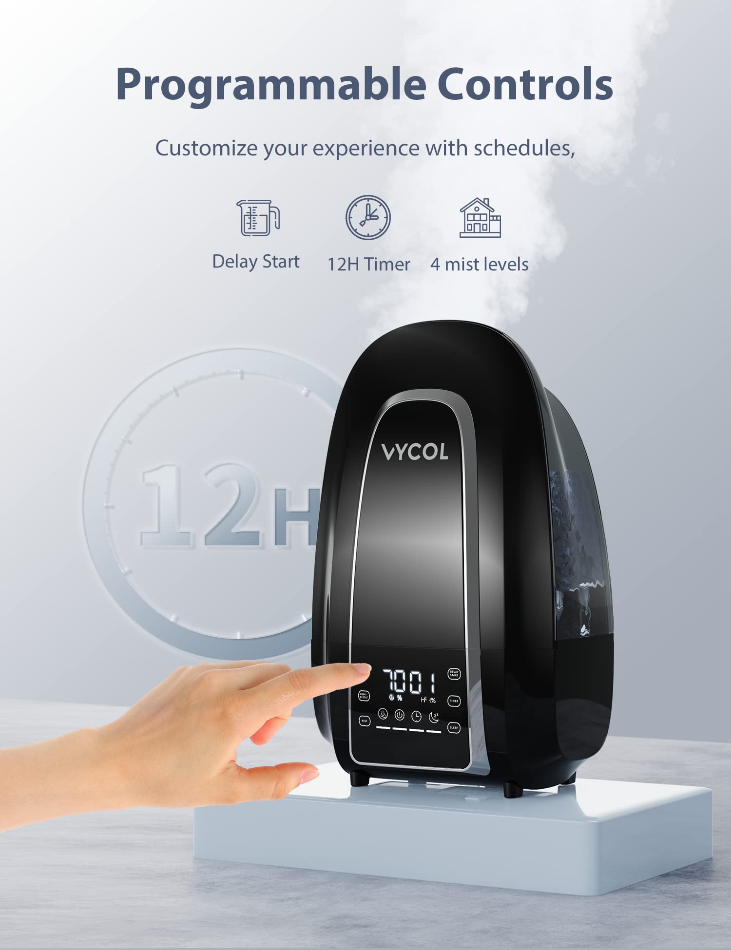 Humidifiers for Bedroom, Vycol 5.6L Smart Cool Mist Humidifier with Humidity Sensor & Timer for Large Room Home, Customized Humidity, Whisper Quiet Ultrasonic Air Vaporizer for Baby and Plants