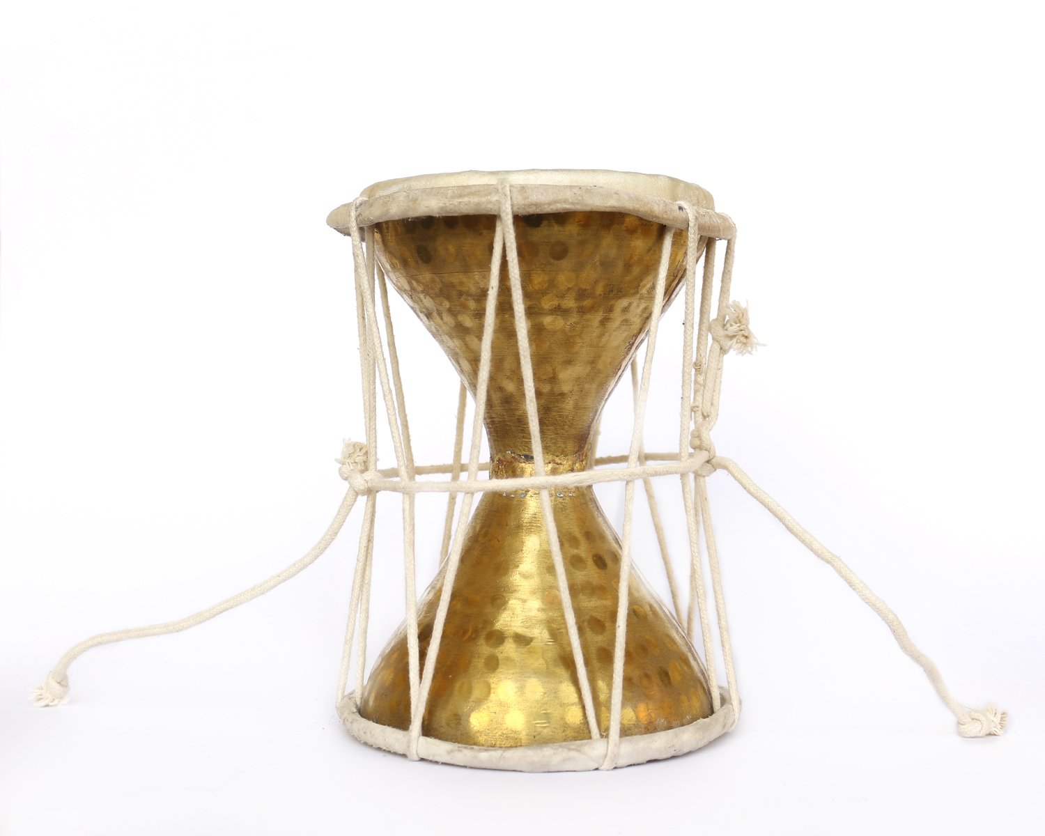 De Kulture Handheld Brass Damroo (Medium) Traditional Indian Folk Musical Percussion Instruments, Handmade Drum Damru, 6x8 (DH) Inches