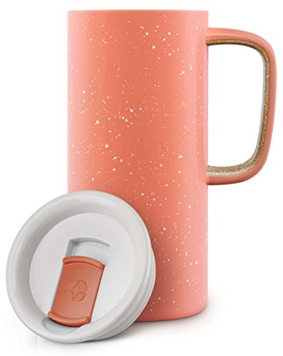Ello Campy Vacuum Insulated Travel Mug with Leak-Proof Slider Lid and Comfy Carry Handle, Perfect for Coffee or Tea, BPA Free, Georgia Peach, 18oz
