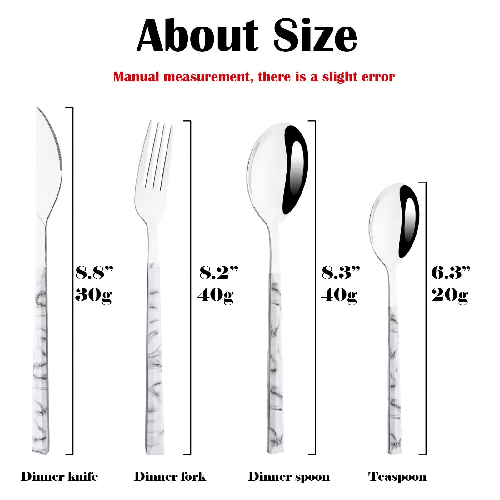 BRIIEC 24Pcs White Imitation Marble Pattern Handle Flatware Silverware Set, Stainless Steel Cutlery Set for 6, Square Handle Eating Utensils, Mirror Polished for Home Kitchen Bar Restaurant