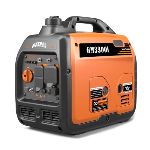 GENMAX Portable Inverter Generator,3300W Ultra-Quiet Gas Engine, EPA Compliant, Eco-Mode Feature, Ultra Lightweight for Backup Home Use & Camping (GM3300i)