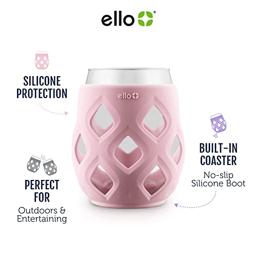 Ello Cru 17oz Stemless Wine Glass Set with Protective Silicone Sleeves, (Pack of 6) Cocktail Glass Perfect for Summer Patios, Dishwasher Safe, Berry Smash