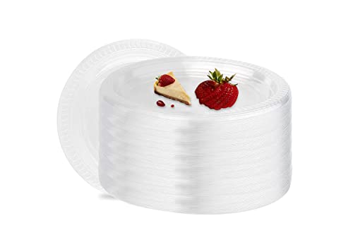 BESTYTY Clear Plastic Plates - 9-Inch (80-Pack) Microwave Safe Plastic Plate - Disposable Clear Plates for Party, Wedding Dessert Plates, Catering Disposable Plates, Food Service Supplies