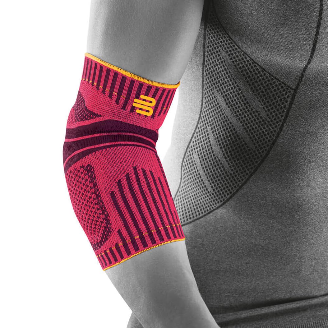 Bauerfeind Sports Elbow Support - Breathable Compression Elbow Brace - Contoured Pads for Inner & Outer Elbow Protection Against Joint Pressure; Washable & Durable Fabric (Pink, Small)