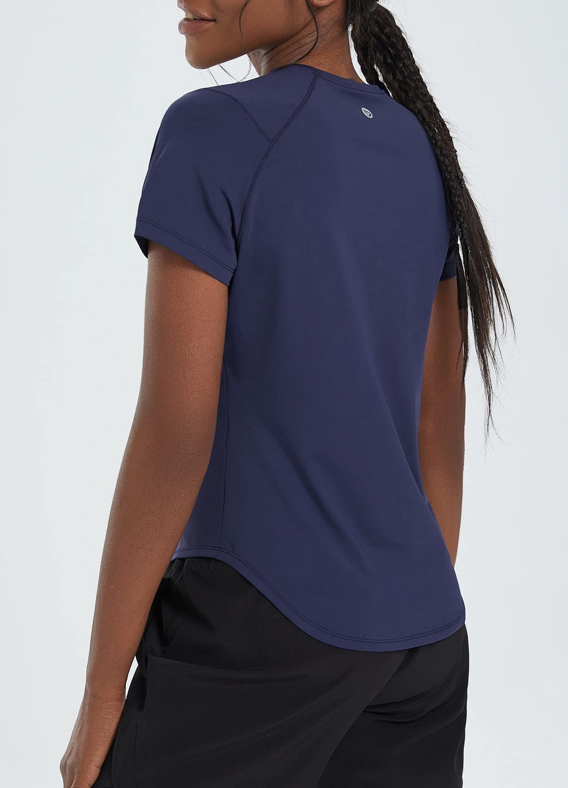 BALEAF Women's Yoga Running Workout T-Shirt Short Sleeve Stretch Soft Lounge Quick Dry Navy L