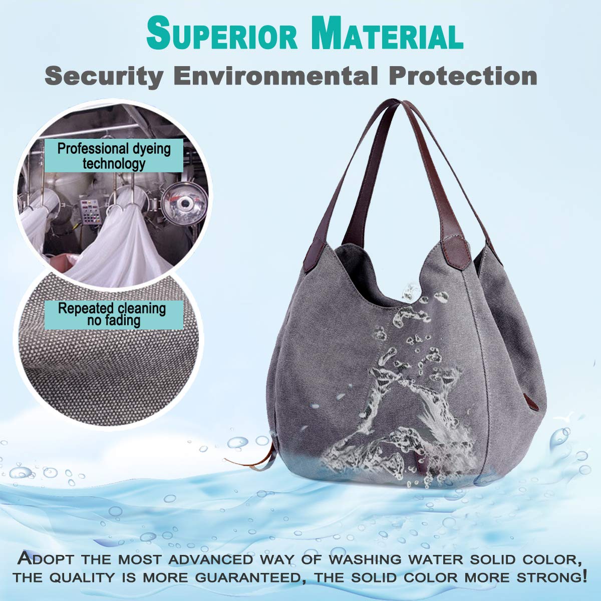 DOURR Women's Multi-pocket Shoulder Bag Fashion Cotton Canvas Handbag Tote Purse (Dark Blue - Medium Size)