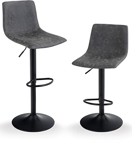 HERA'S PALACE Adjustable Bar Stools, Bar Height Swivel Stools Set of 2, Modern Chairs Barstools Counter Height for Kitchen, Cafe, Grey