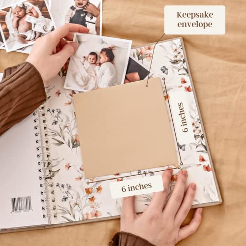 Peachly Baby Memory Book | Minimalist First Year Keepsake for Milestone | Simple Baby Scrapbook Books for Girl | 60 Pages Beige Linen - Fleur
