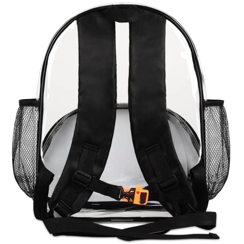 Cute Surfing Shark Clear Mini Backpacks, Transparent Backpack Heavy Duty PVC See Through Bookbags Casual Daypack with Reinforced Straps for Work, School, Security, Travel, Beach