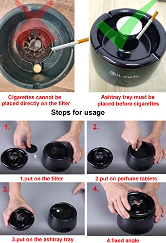 iLeefy 2 in 1 Air Purifier Multifunctional Smokeless Ashtray USB Rechargeable Ash Tray Electronic Ashtray with Filter, Best for Home Office or Car (Black)