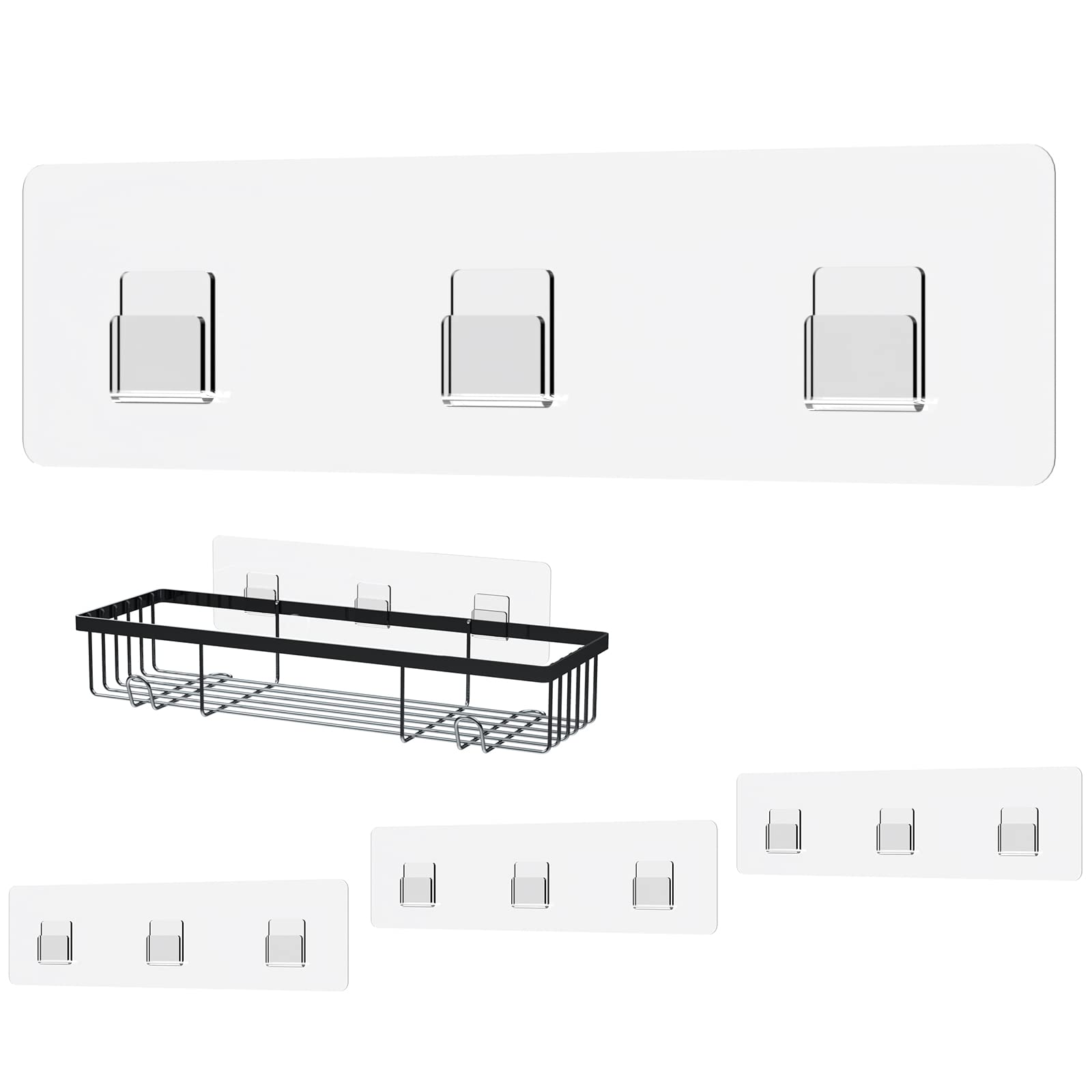 Jovware Shower Caddy Adhesive Replacement Sticker Flat Hook Adhesive Shower Caddy Hooks Flat Hook Flat Shower Caddy Hooks Transparent Strong Hook for Bathroom Shower Organizer Hanging Kitchen 4 Pack
