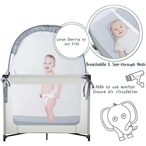 L RUNNZER Pack N Play Tent, Baby Pop Up Crib Tent to Keep Baby In, Crib Net for Pack And Plays, Mini Cribs & Play Yards to Stop Baby from Climbing Out, Pop Up Design & Breathable Mesh