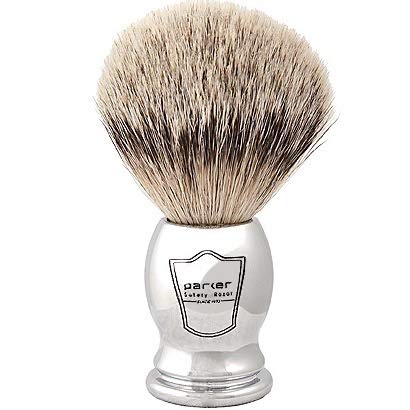 Parker 100% Silvertip Badger Bristle Shaving Brush-Chrome Handle with 3-Band-Silvertip Badger Hair Bristles - Extra Dense and Soft Bristles -Parker Shaving Brush Stand Included