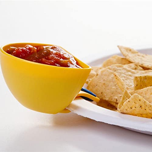 Dip Clip for Bowls Plates 4PCS Plastic Dish Chip Bowl and Dip Serving Set Sauce Holder for Spice Tomato Sauce Salt Veggie Vinegar Ketchup