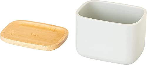 Vigar Zense Collection Light Gray Rectangular Toiletries Container Box with Lid, Holder for Cotton Balls and Hair Accessories, for Modern Luxury Bathroom and Bedroom, Fine Polyresin Stone and Bamboo