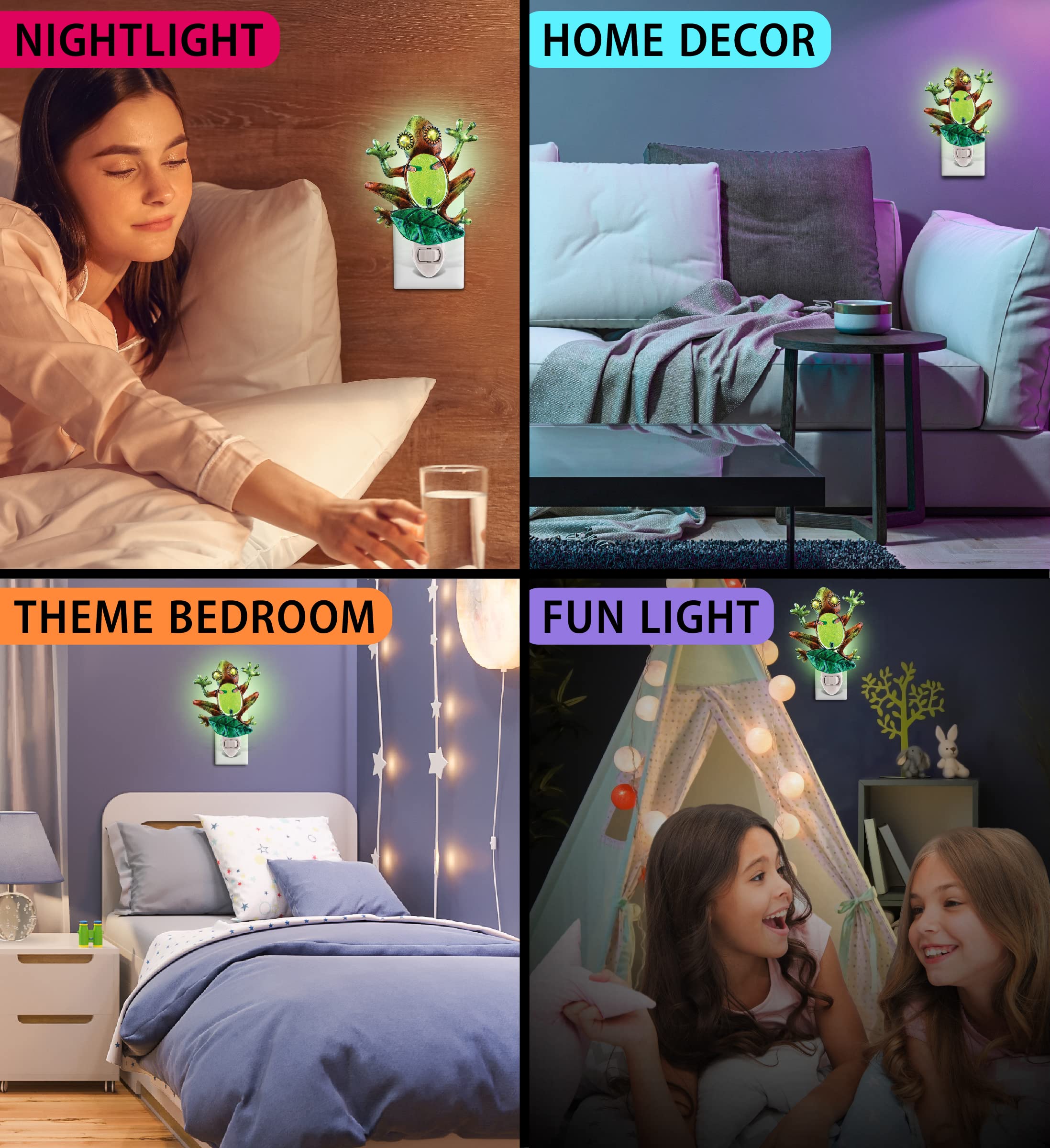 Puzzled Frog Night Light - 5.5 Inch Plug in Energy Efficient Decorative Socket Lamp, Manual On & Off Portable Lights for Stairway, Bedroom, Bathroom, Nursery, Home Accessory & Kitchen Decor