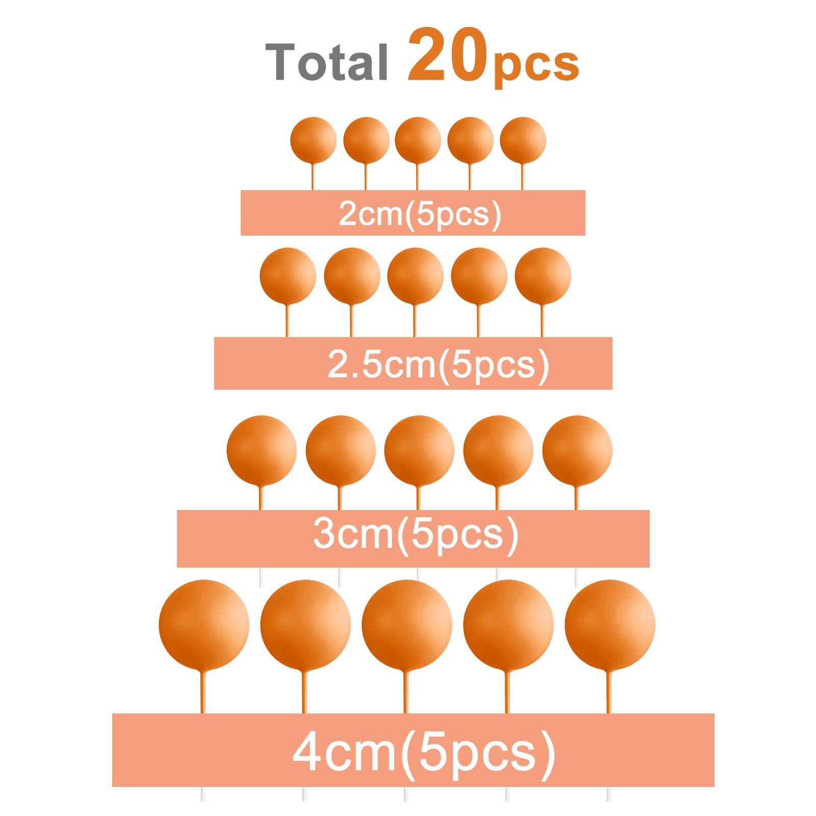 ASTARON 20 Pcs Ball Cake Topper Decorations Mini Balloons Cake Topper Sticks Orange Balls Cake Picks Cake Topper Balls Cake Decorations for Wedding Birthday Cake Decorations
