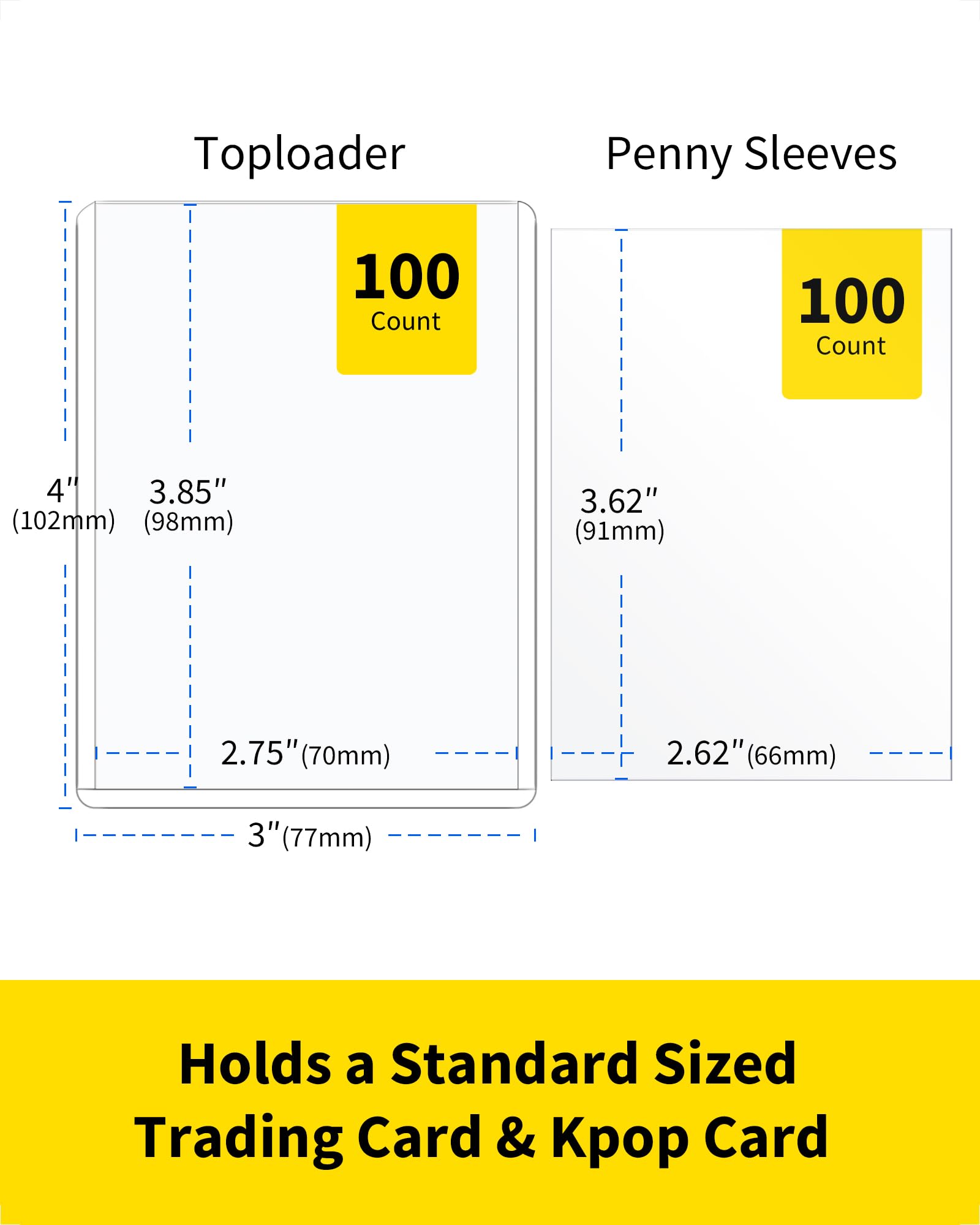 HYARUAT 100 Pack Clear Top Loaders (35pt) and 100 Pack Penny Sleeves Combo for Maximum Card Protection