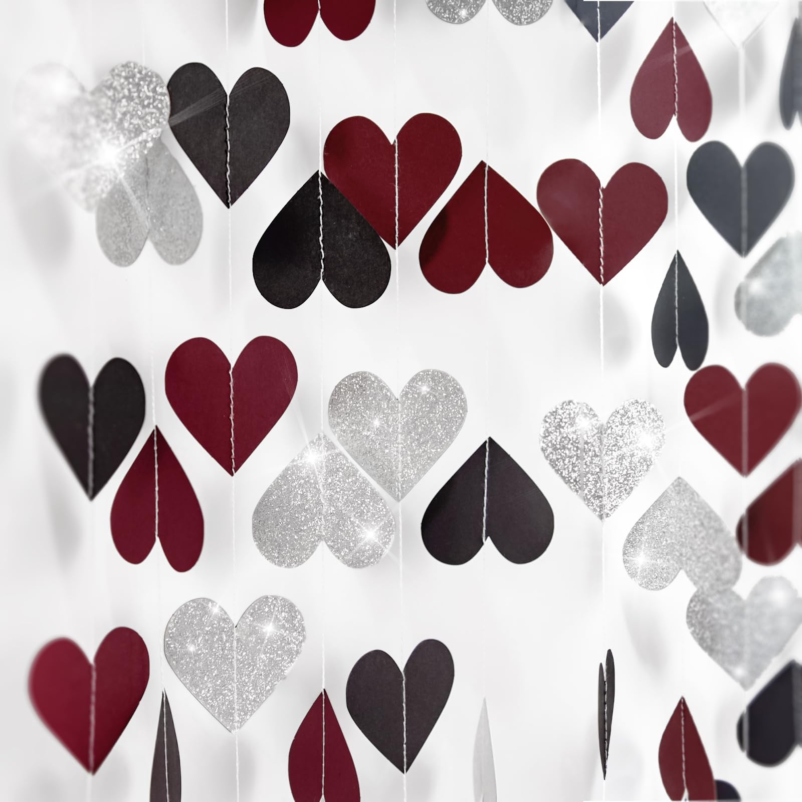 Bridal Shower Decorations Maroon Black/Wedding Decorations/Burgundy Valentine's Day Garland Decorations/Maroon Black Birthday Party Decorations Burgundy Black Heart Paper Garlands 2pcs